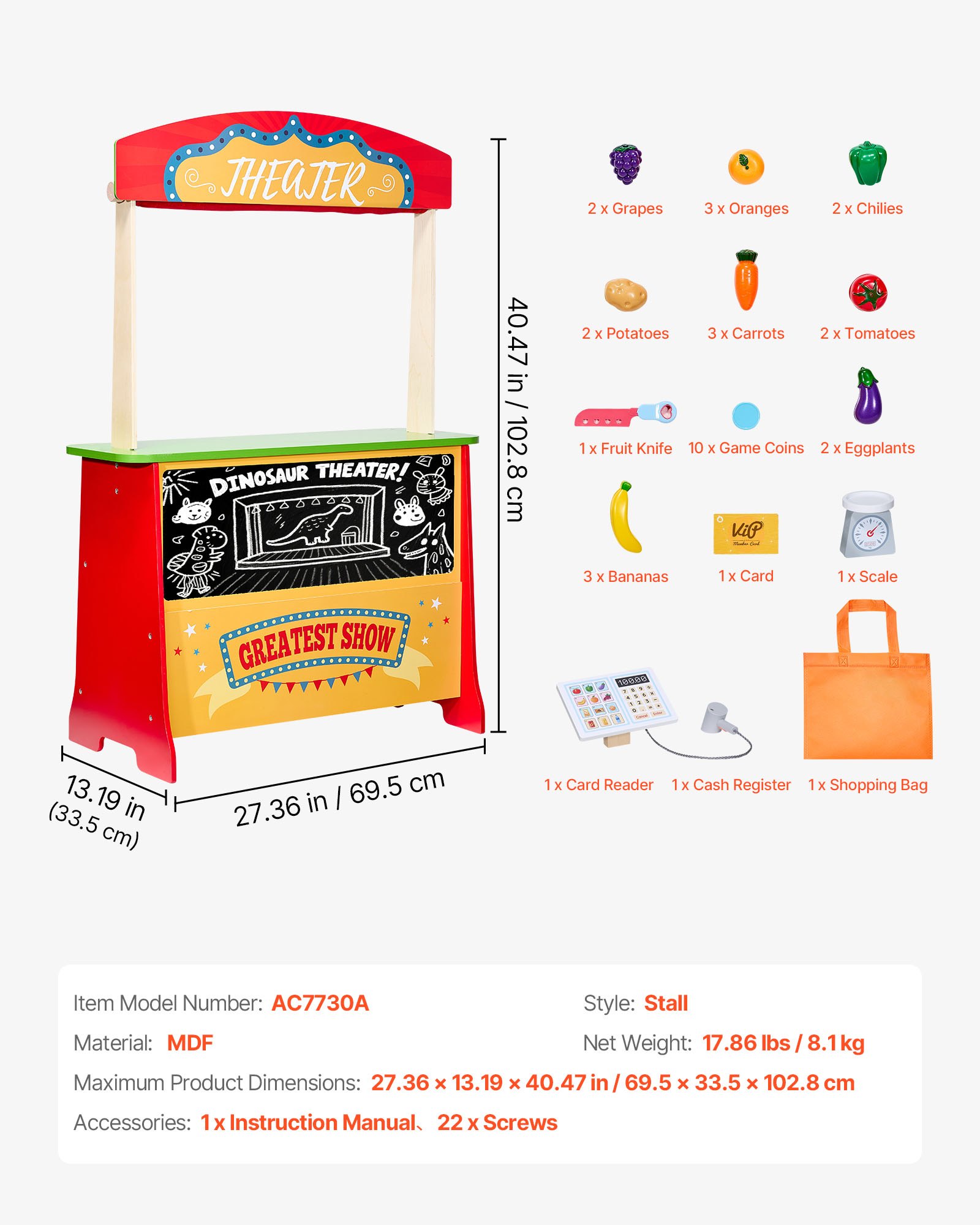 VEVOR Wooden Puppet Theater with Curtains, 2-in-1 Reversible Play Store ...