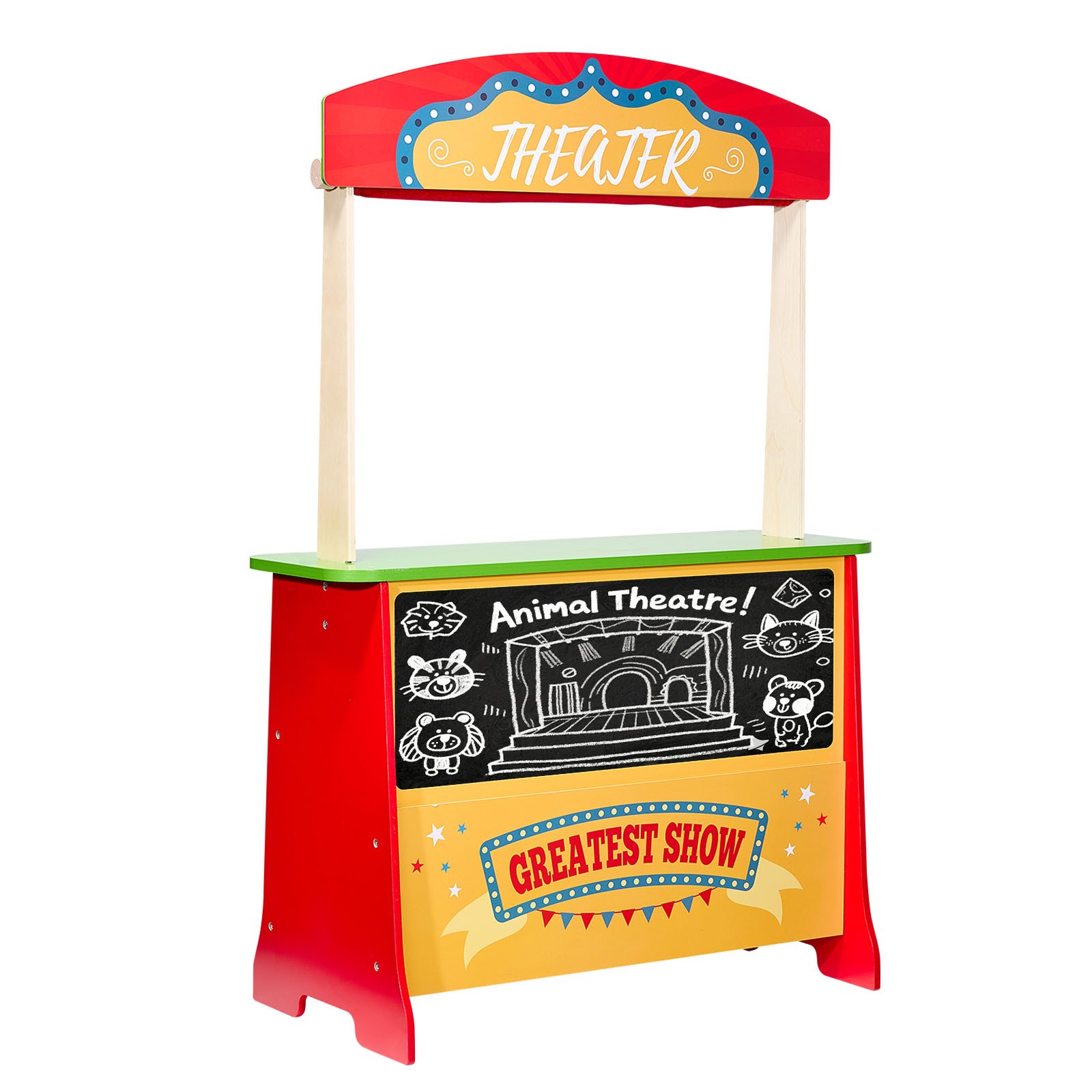 VEVOR Wooden Puppet Theater with Curtains, 2-in-1 Reversible Play Store ...