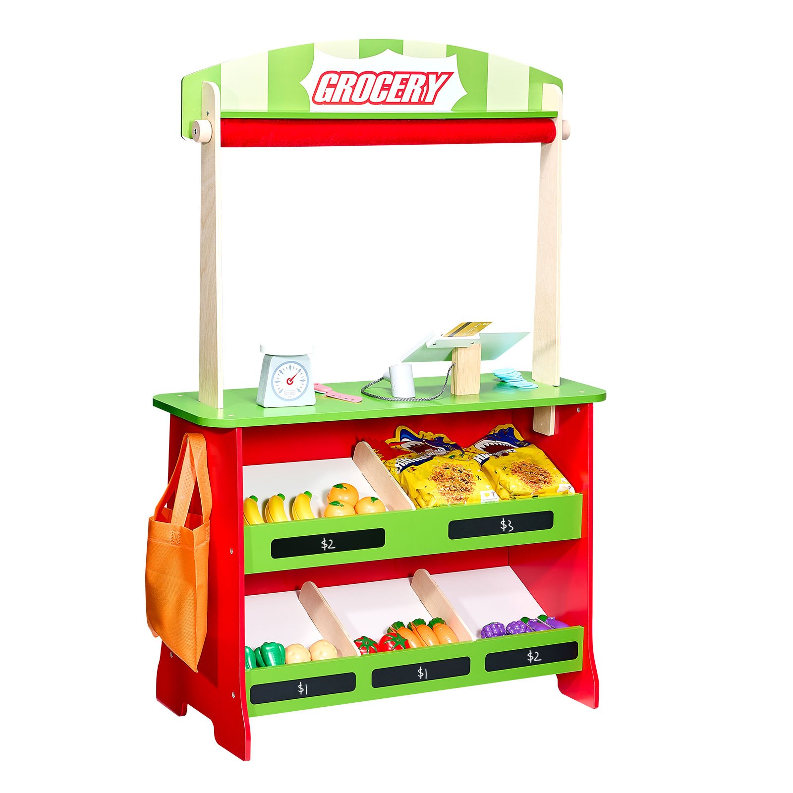 VEVOR Wooden Puppet Theater with Curtains, 2-in-1 Reversible Play Store ...