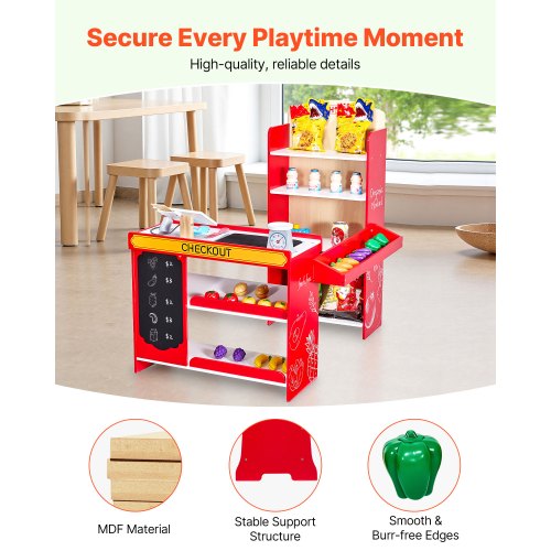 VEVOR Kids Grocery Store Playset, Wooden Play Store with Shopping Bag ...
