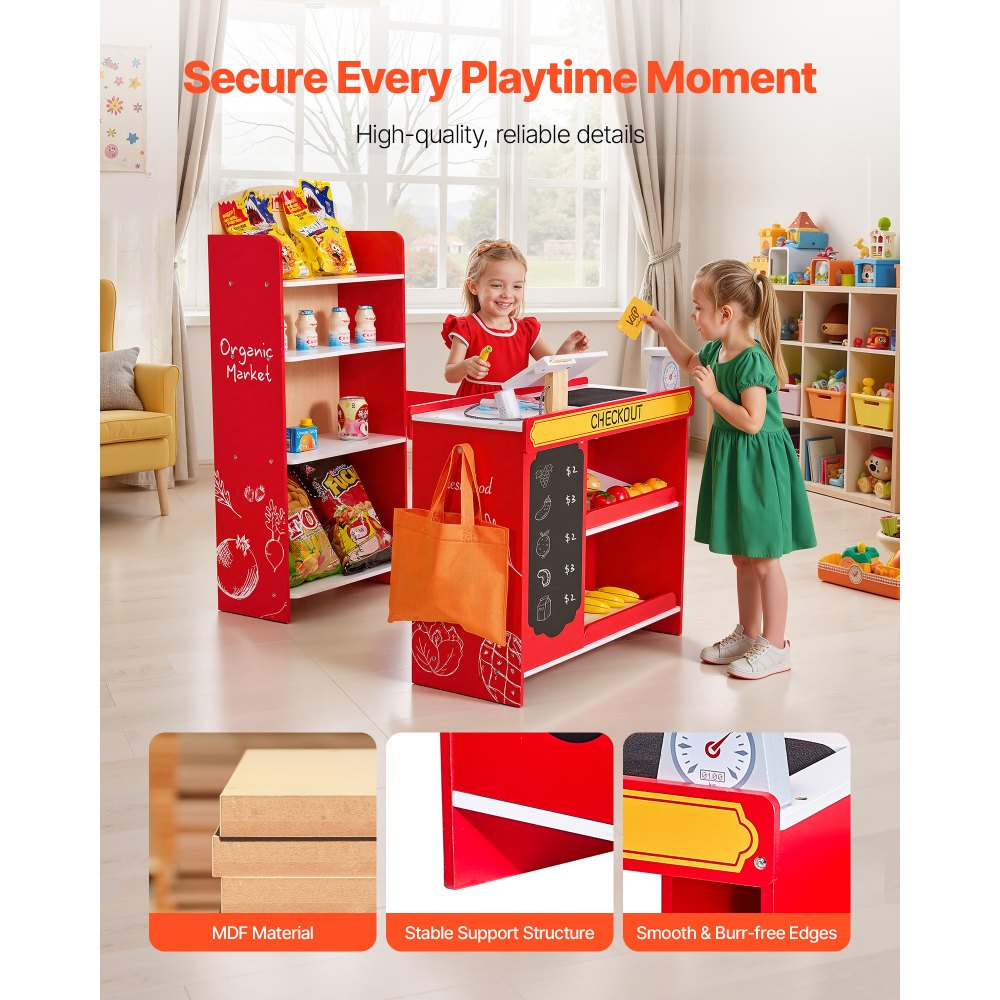 VEVOR Grocery Mart Toy – 35-Piece MDF Wood Playset for Kids