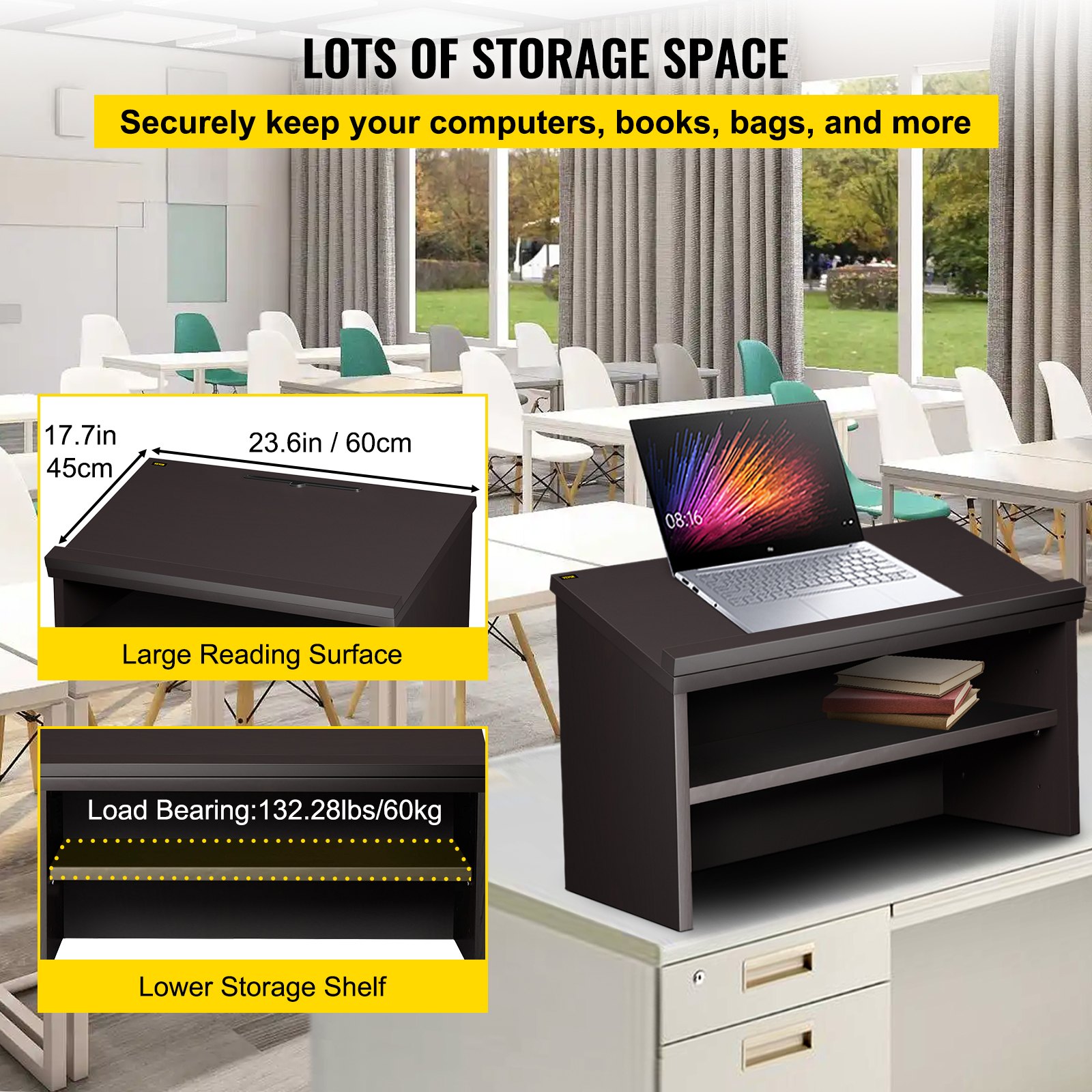 VEVOR Table Top Lectern, 23.6" x 19.3", Tabletop Podiums w/Open Storage ...