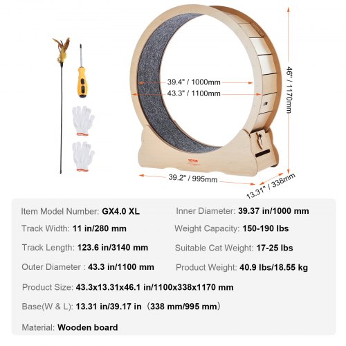 Cat Exercise Wheel 43.3" Large Cat Treadmill Wheel for Indoor Cats ...