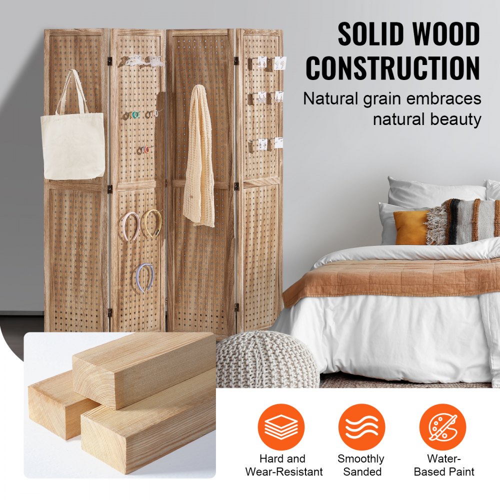 VEVOR Wood Room Divider, 4 Panel Wood Folding Privacy Screen, 66.9 ...