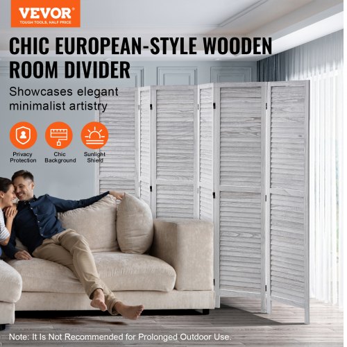 VEVOR Wood Room Divider Wooden Privacy Screen 6 Panel Room Separation ...