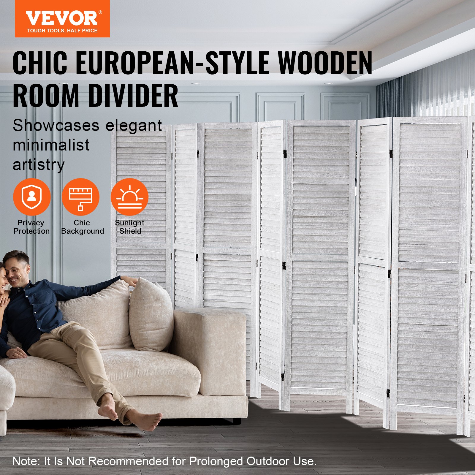 VEVOR Wood Room Divider, 8 Panel Wood Folding Privacy Screen, 66.9 ...