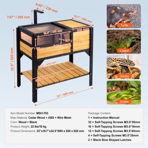 VEVOR Wooden Tortoise House Tortoise Habitat Indoor & Outdoor for ...