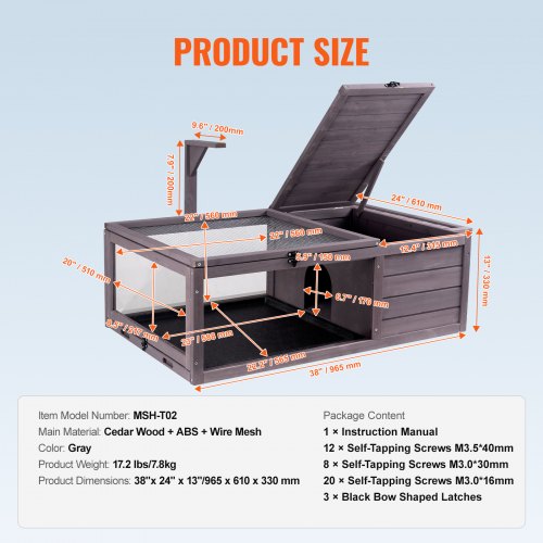 VEVOR Tortoise Habitat Wooden Tortoise House Indoor & Outdoor 2-Room ...