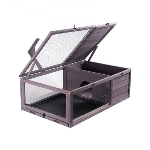 VEVOR Tortoise Habitat Wooden Tortoise House Indoor & Outdoor 2-Room ...