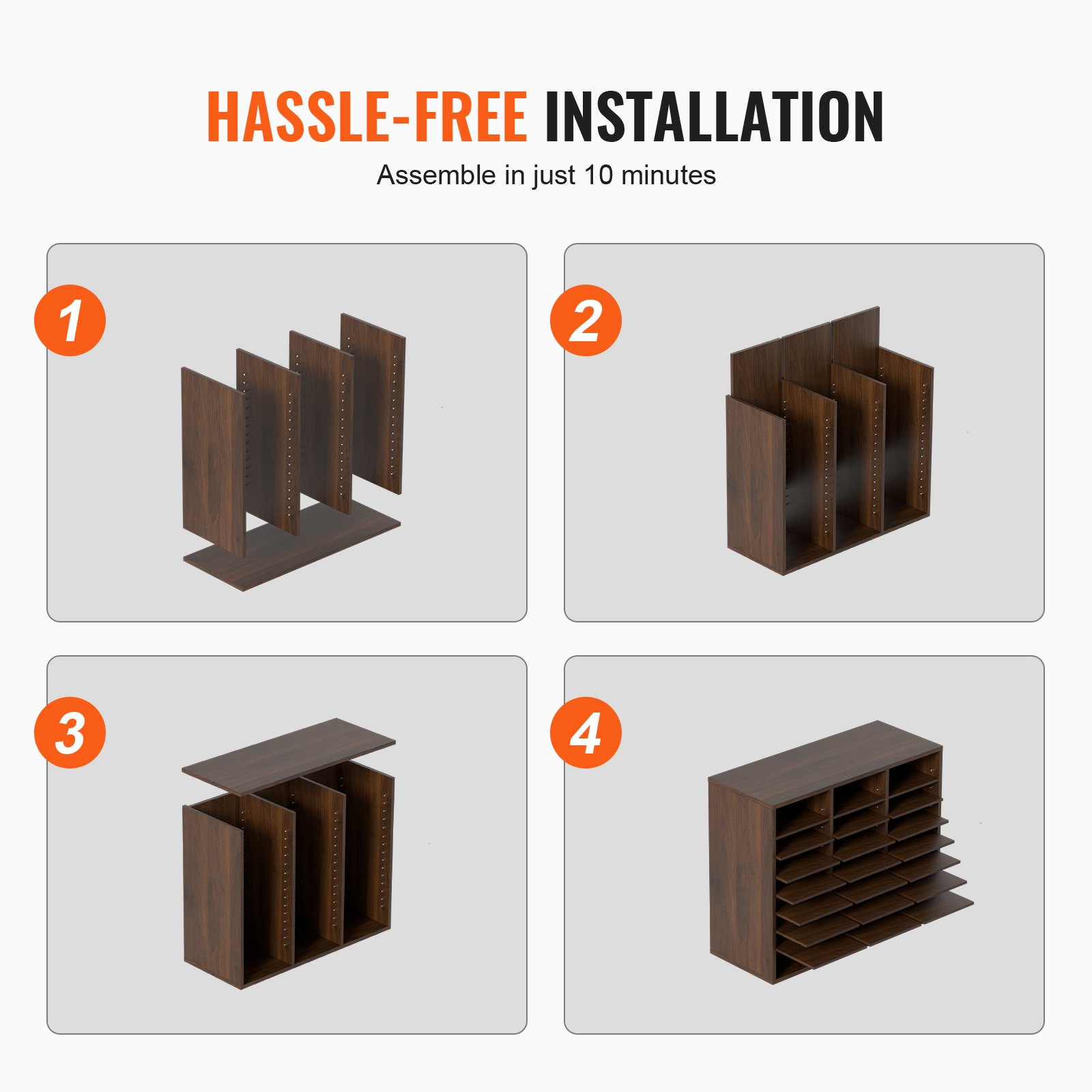 VEVOR Wood Literature Organizer Adjustable File Sorter 24 Compartments ...