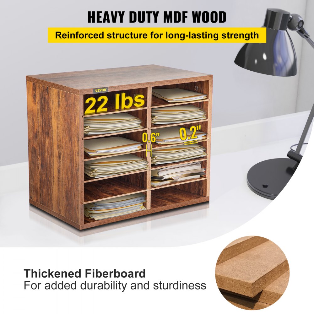 VEVOR 12 Compartments Wood Literature Organizer, Adjustable Shelves ...