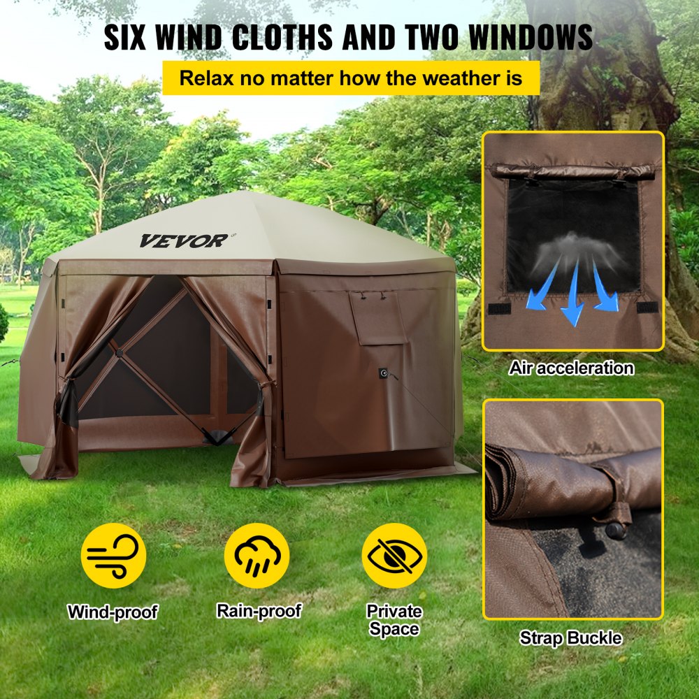 VEVOR Gazebo Screen Tent, 10 x 10 ft, 6 Sided Pop-up Camping Canopy ...