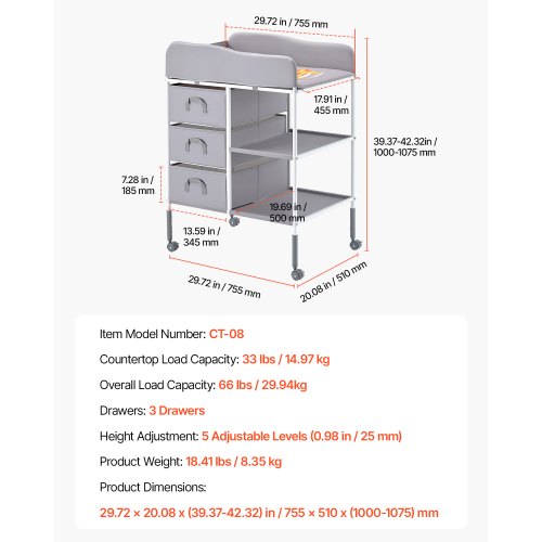 Baby Changing Table Portable Diaper Change Station with 3 Drawers ...
