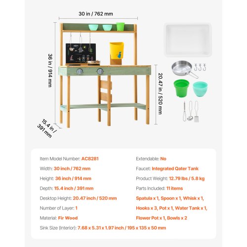 Wooden Mud Kitchen Outdoor Toy Play Kitchen Set for Kids Pretend ...