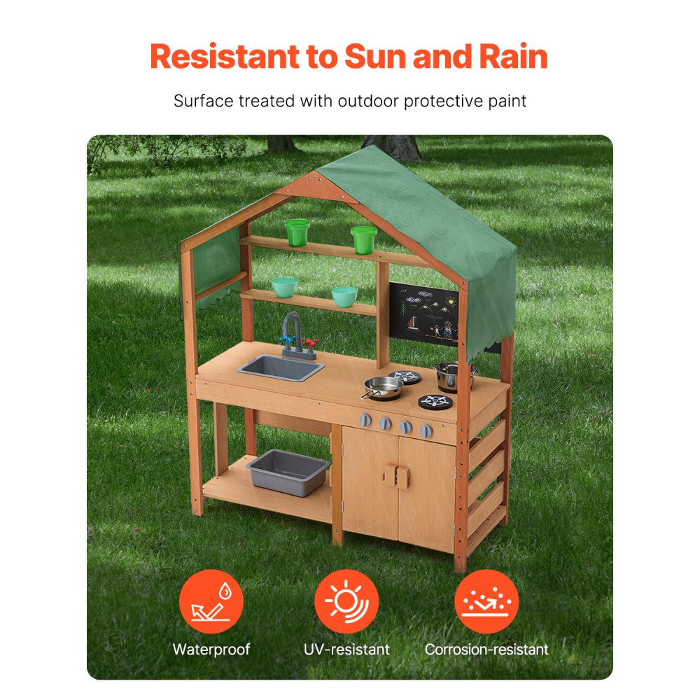 VEVOR Mud Kitchen for Kids, Wooden Toy Play Kitchen Set with ...
