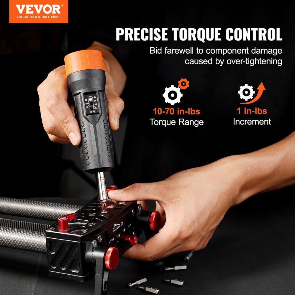VEVOR 1/4" Drive Torque Screwdriver Wrench Set | 10-70 in-lbs Torque ...