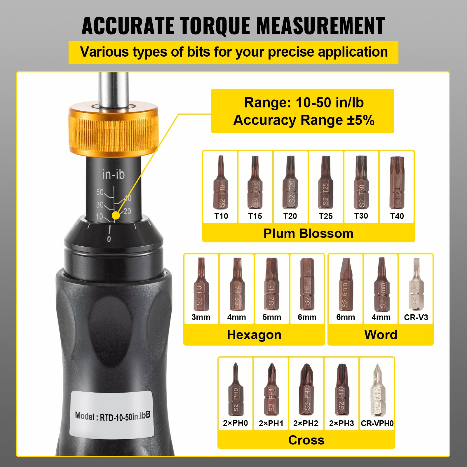 VEVOR Torque Screwdriver, 1/4\" Drive Screwdriver Torque Wrench, Torque ...