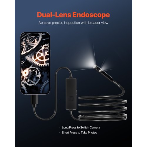 VEVOR Dual Lens Borescope Endoscope Camera for Android IOS & 10FT Snake ...