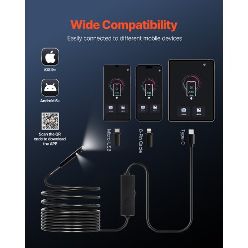 VEVOR Dual Lens Borescope Endoscope Camera for Android IOS & 5m Snake ...