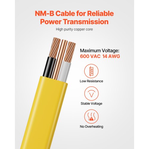 NM-B Wire 14AWG/2C Copper Core Cable 50 ft Electrical Wire with Ground ...