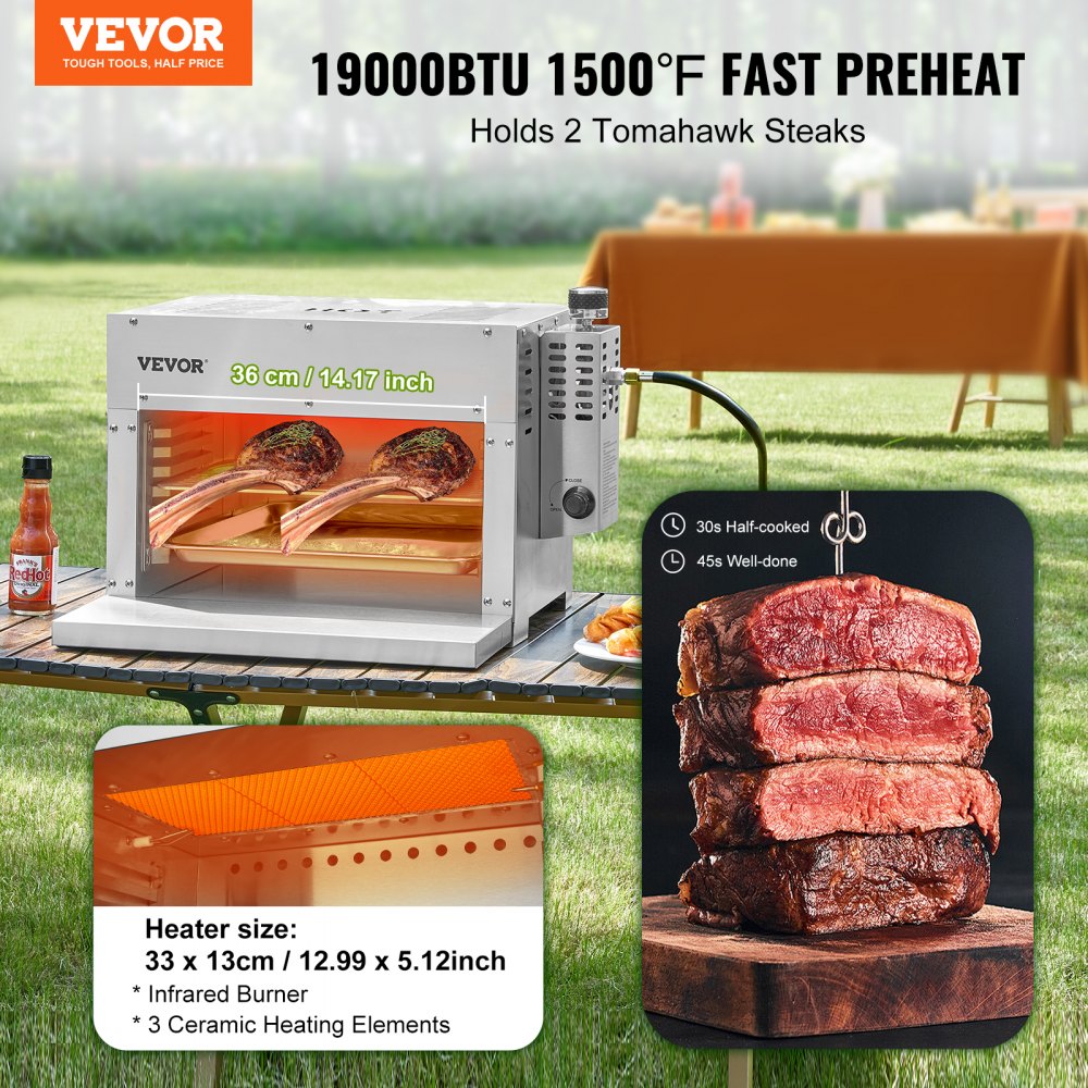 VEVOR Propane Steak Grill 1500°F Portable Infrared Broiler for Outdoor ...
