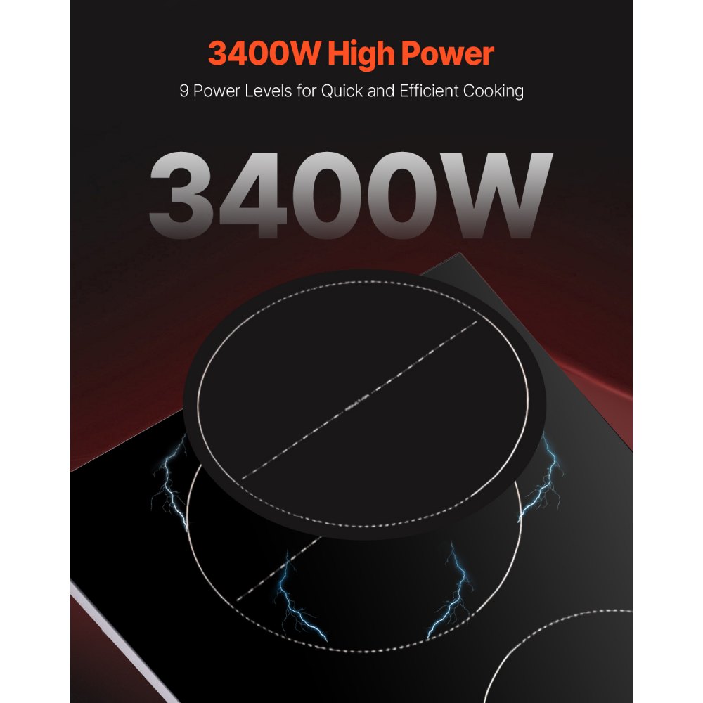 VEVOR 3400W 2 Burner Induction Cooktop Electric Countertop Burner Touch ...
