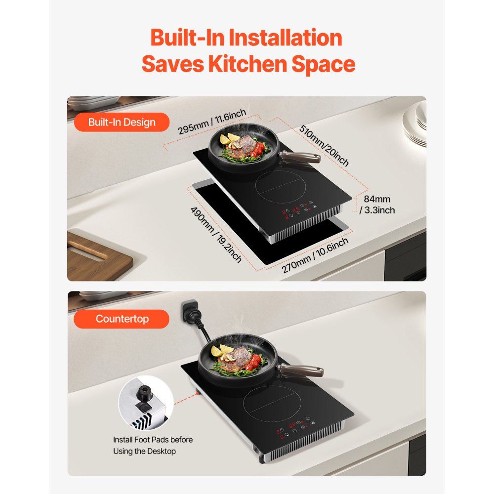 VEVOR 3400W 2 Burner Induction Cooktop Electric Countertop Burner Touch ...