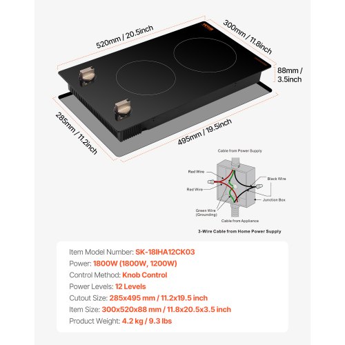1800W 2 Burner Induction Cooktop Electric Countertop Burner Knob ...