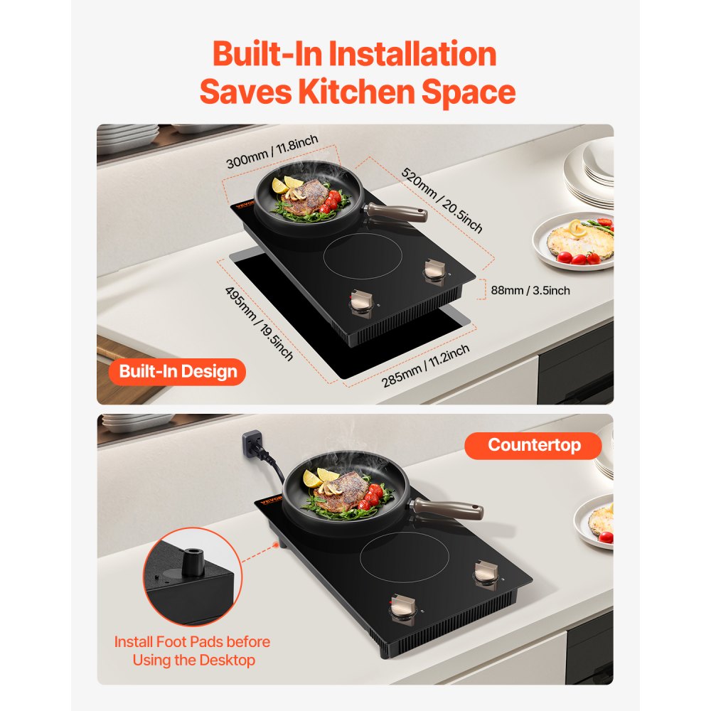 1800W 2 Burner Induction Cooktop Electric Countertop Burner Knob ...