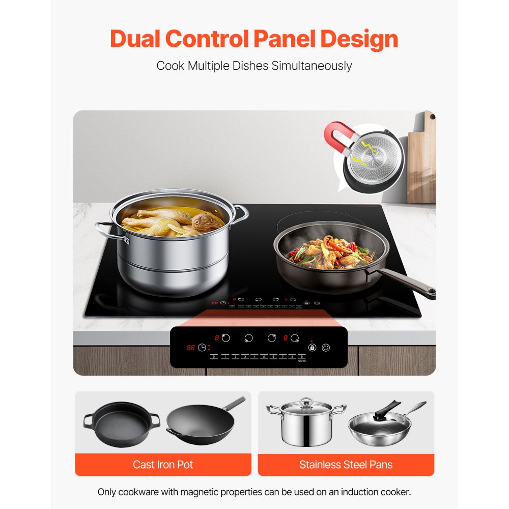 VEVOR Induction Cooktop, 6000W Electric Countertop Burner, 4 Burner ...