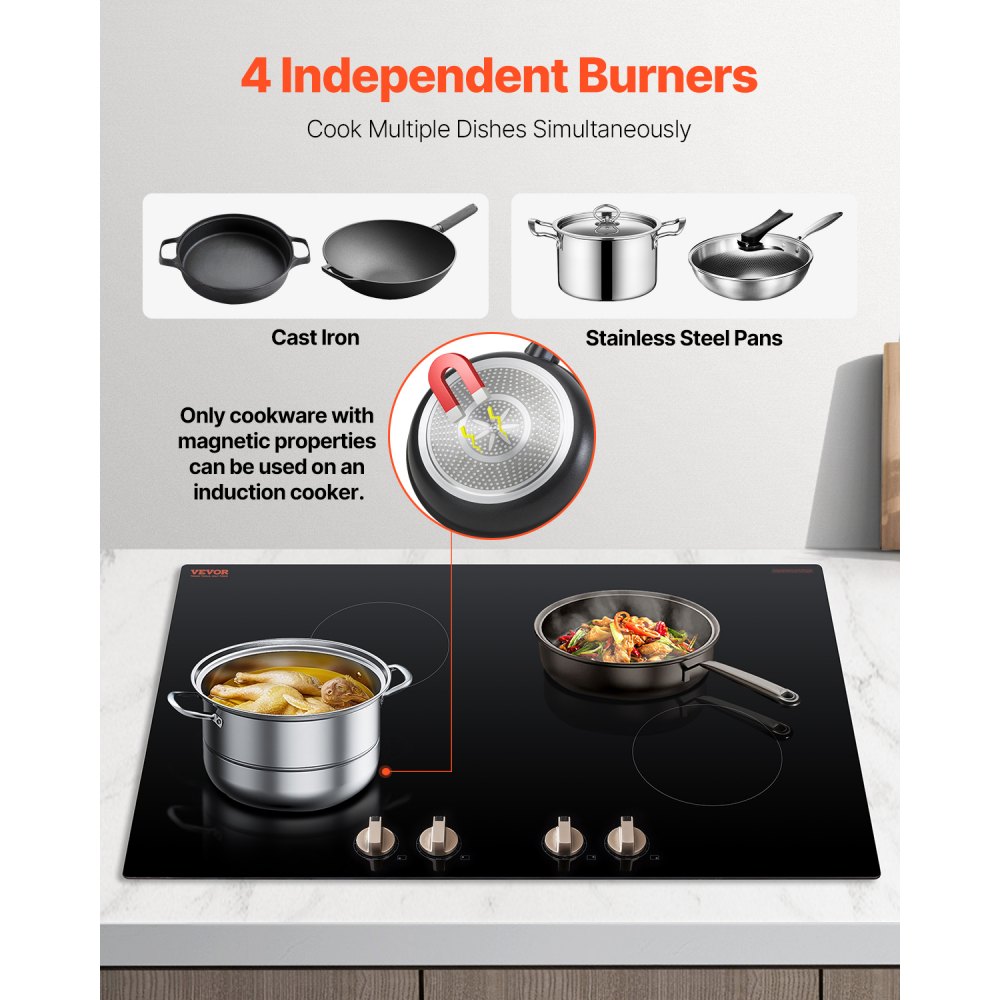 6600W 4 Burner Induction Cooktop Electric Countertop Burner Knob Control | VEVOR US