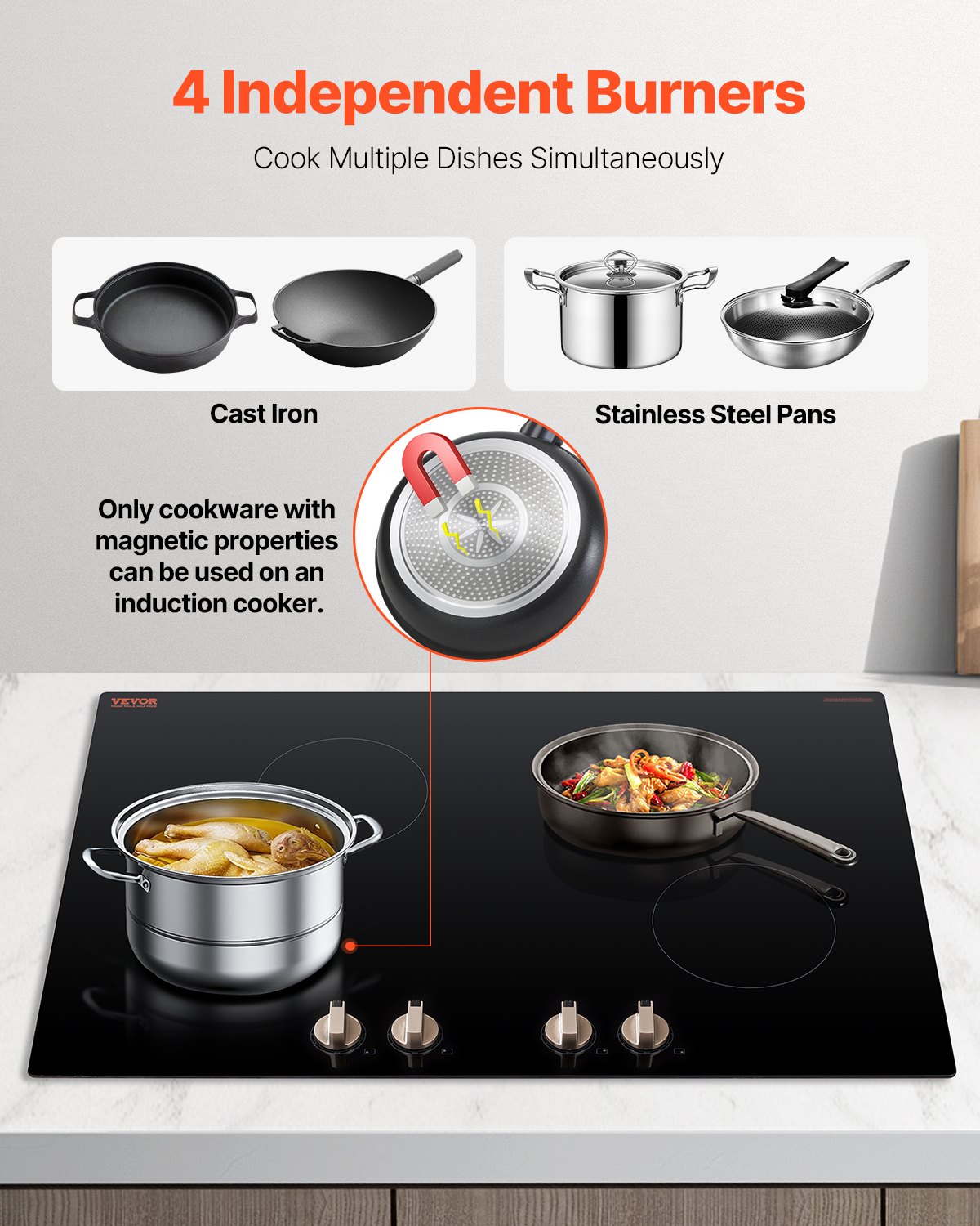 VEVOR Electric Cooktop With Front Controls – 6600W 4 Burner