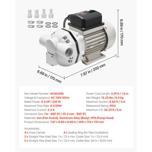DEF Transfer Pump 8 GPM 110V for Diesel Exhaust Fluid Diaphragm Self ...