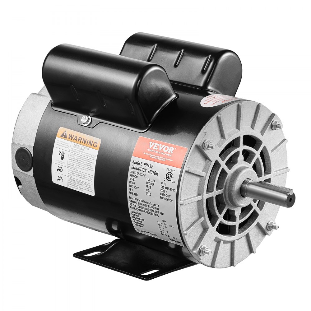 3.7HP Air Compressor Electric Motor 230V 17.2A 3450RPM 56 Frame CW/CCW ...