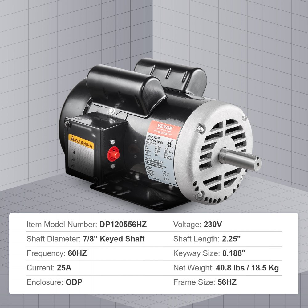 5HP Air Compressor Electric Motor 230V 25A 3450RPM 56Hz Frame CW/CCW ...