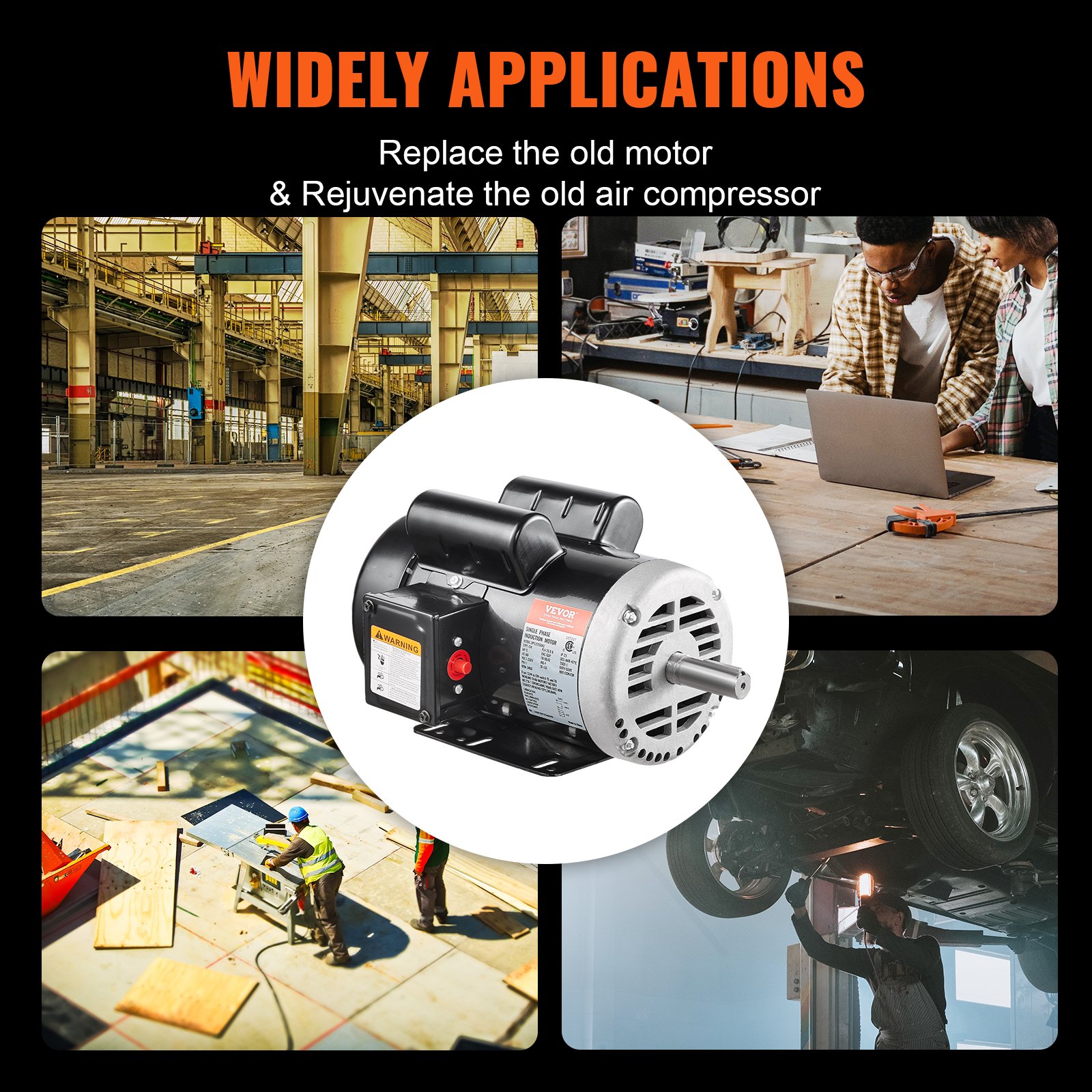 5HP Air Compressor Electric Motor 230V 25A 3450RPM 56Hz Frame CW/CCW ...