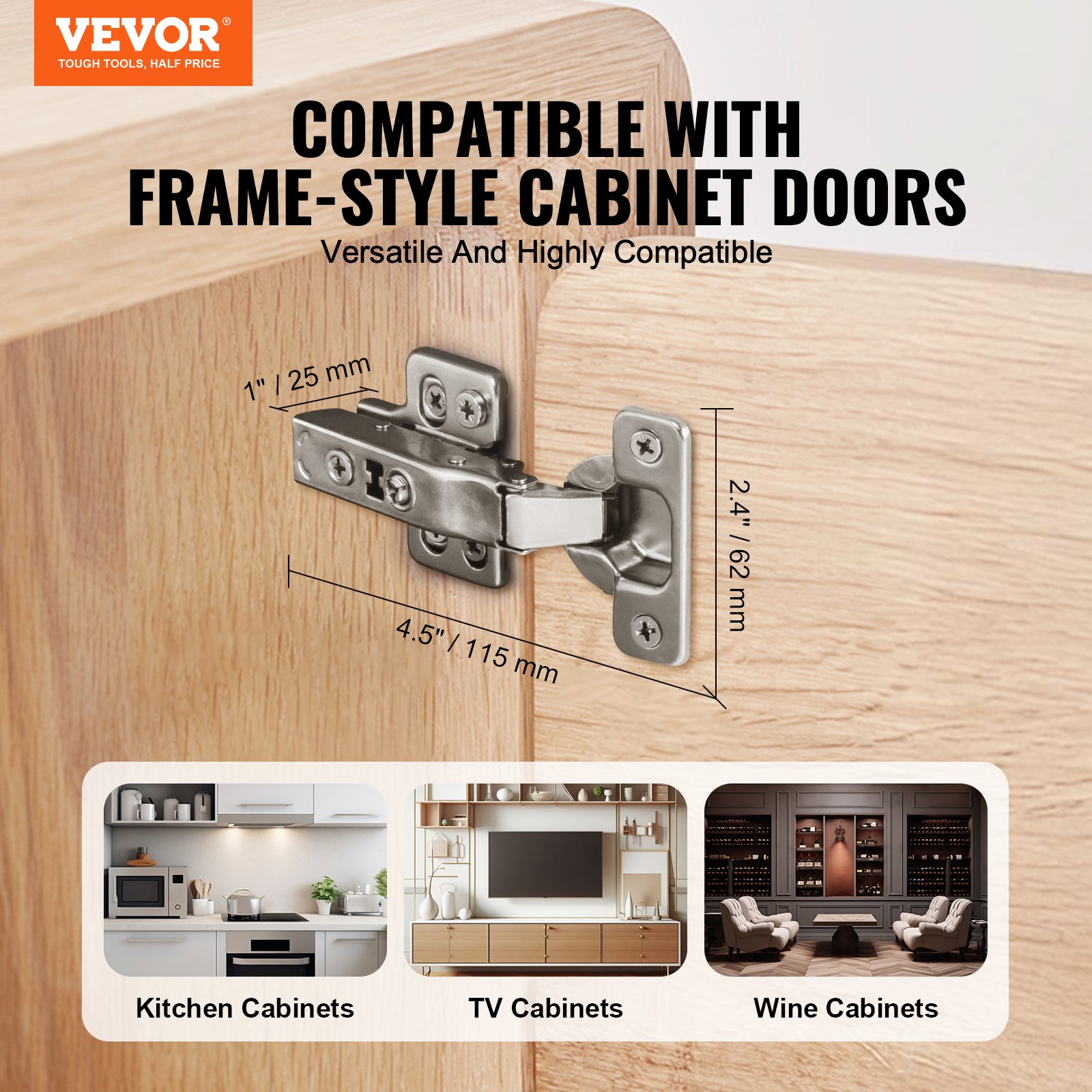 VEVOR Cabinet Hinges, 40 Packs Full Overlay Kitchen Cabinet Door Hinges ...