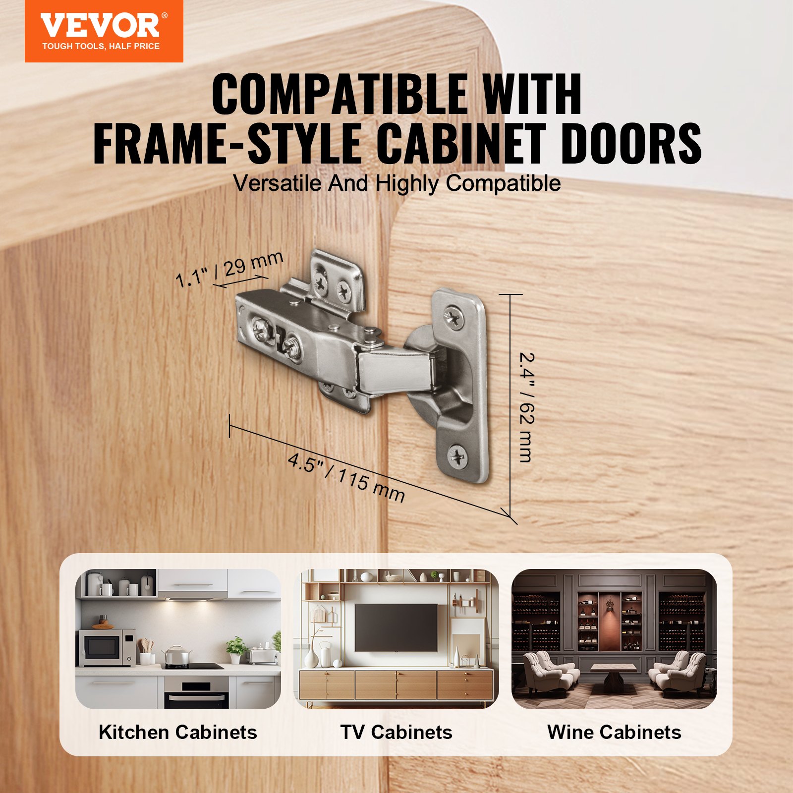 VEVOR Cabinet Door Hinges 60 Packs Full Overlay Soft Close for ...