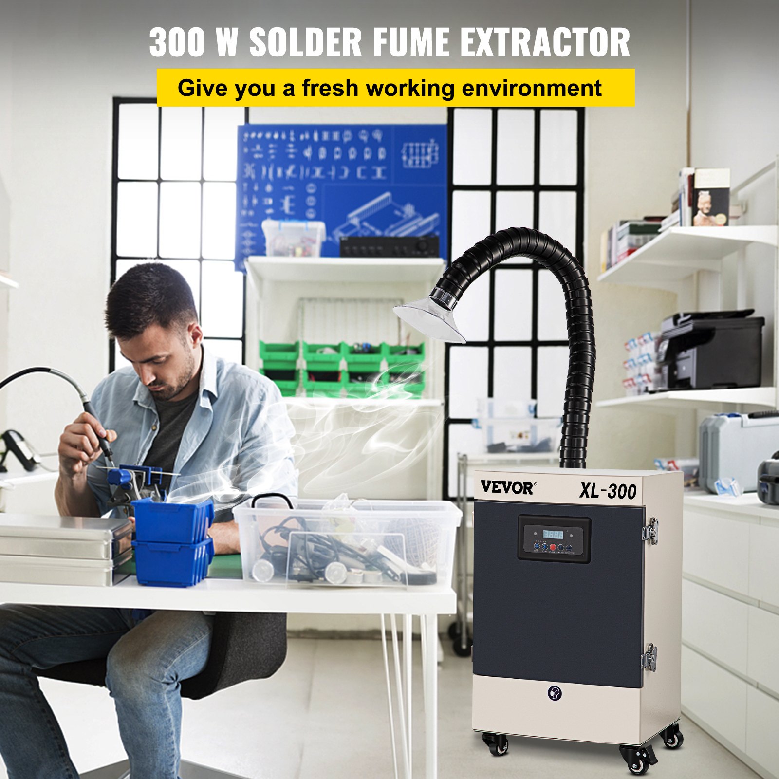 VEVOR Solder Fume Extractor, 330W 106 CFM Smoke Absorber, 6-Stage ...