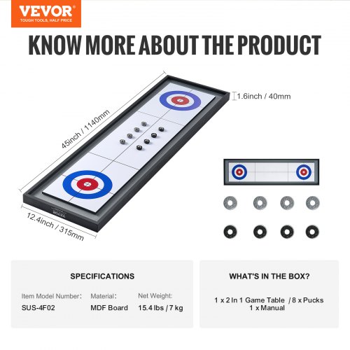 VEVOR 45" Shuffleboard and Curling 2 in 1 Board Game Portable Tabletop ...