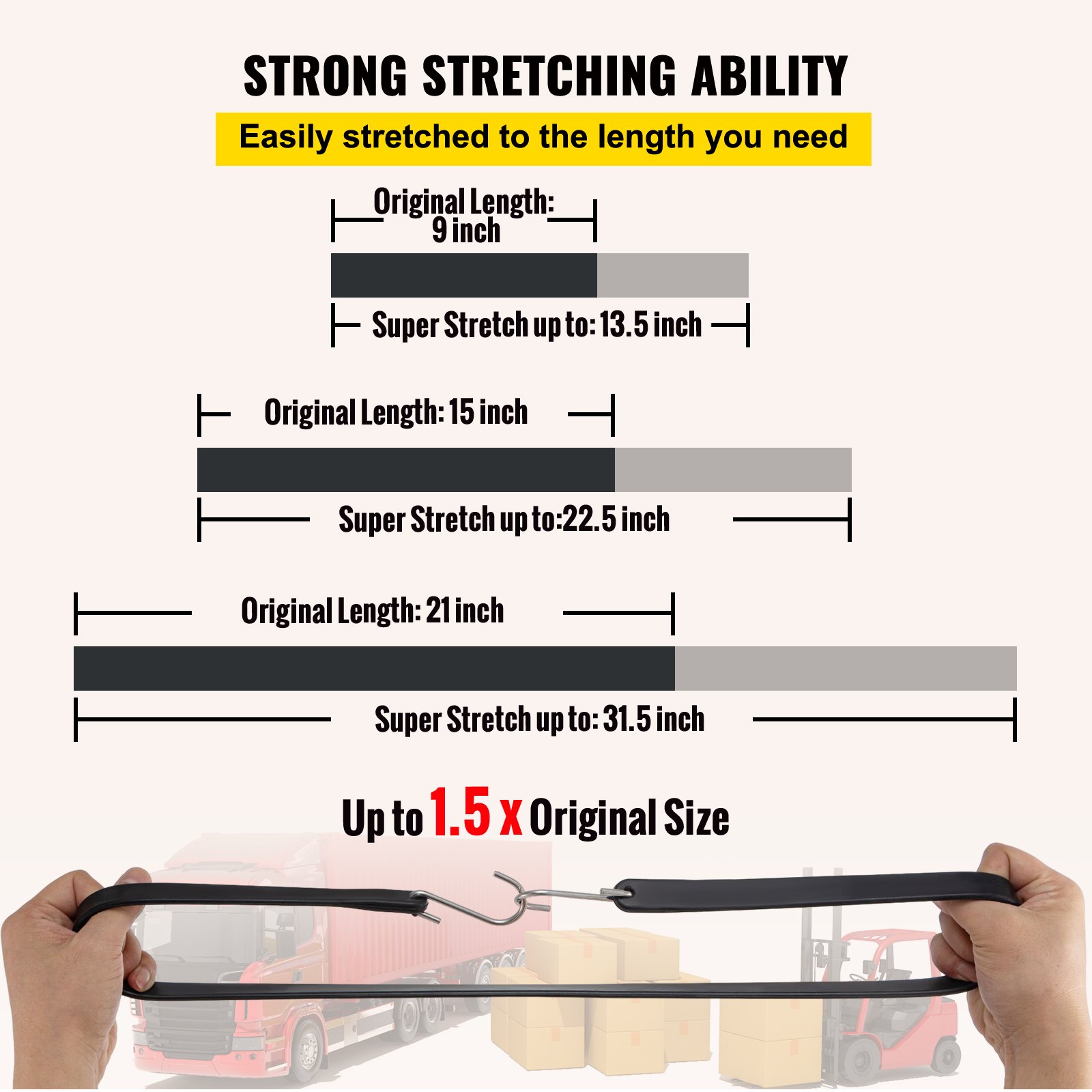 VEVOR Rubber Bungee Cords, 11 Pack 9", 21 Pack 15", 21 Pack 21 ...