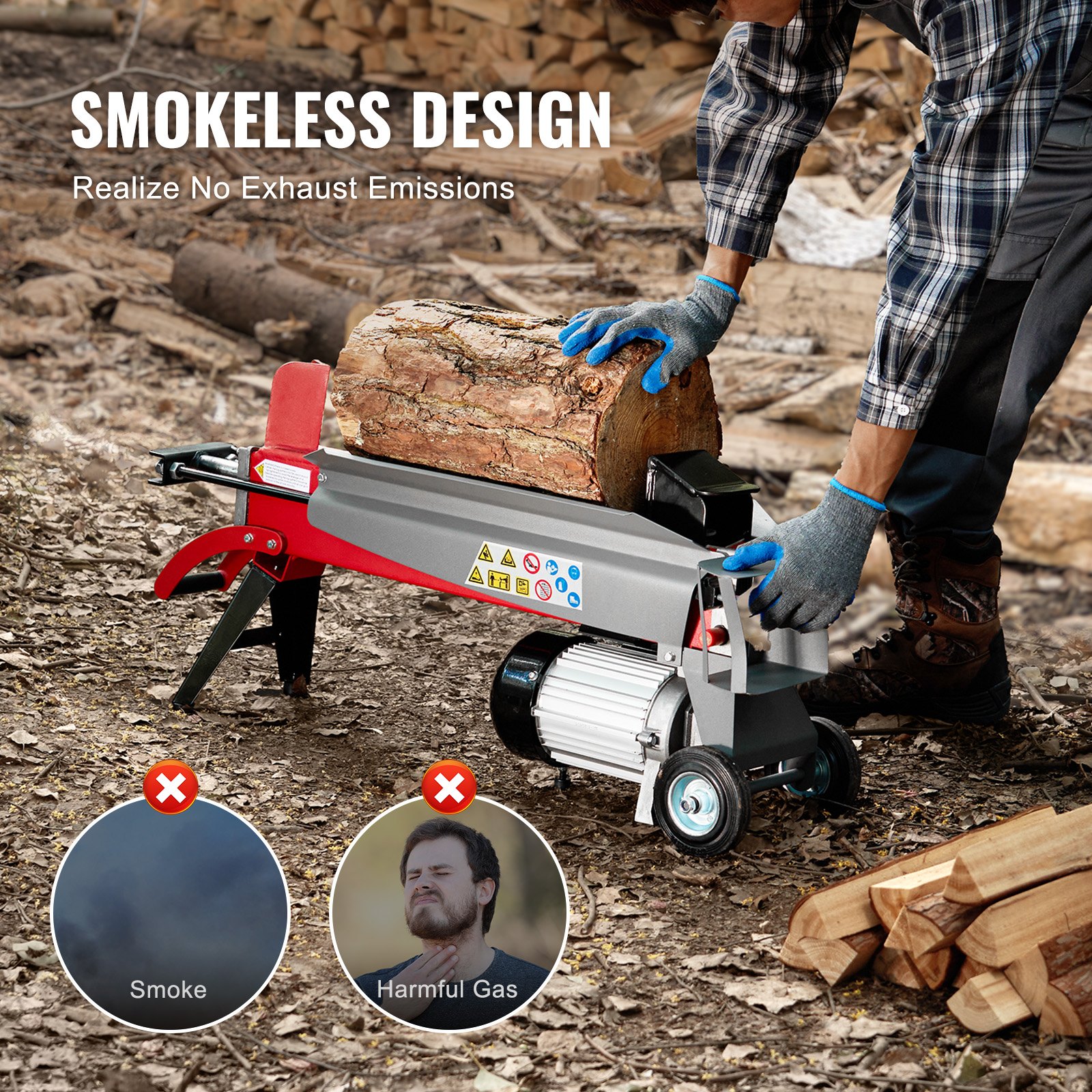 VEVOR 6.5T Force Electric Log Splitter 3400 RPM Log Splitter with 1.75 ...