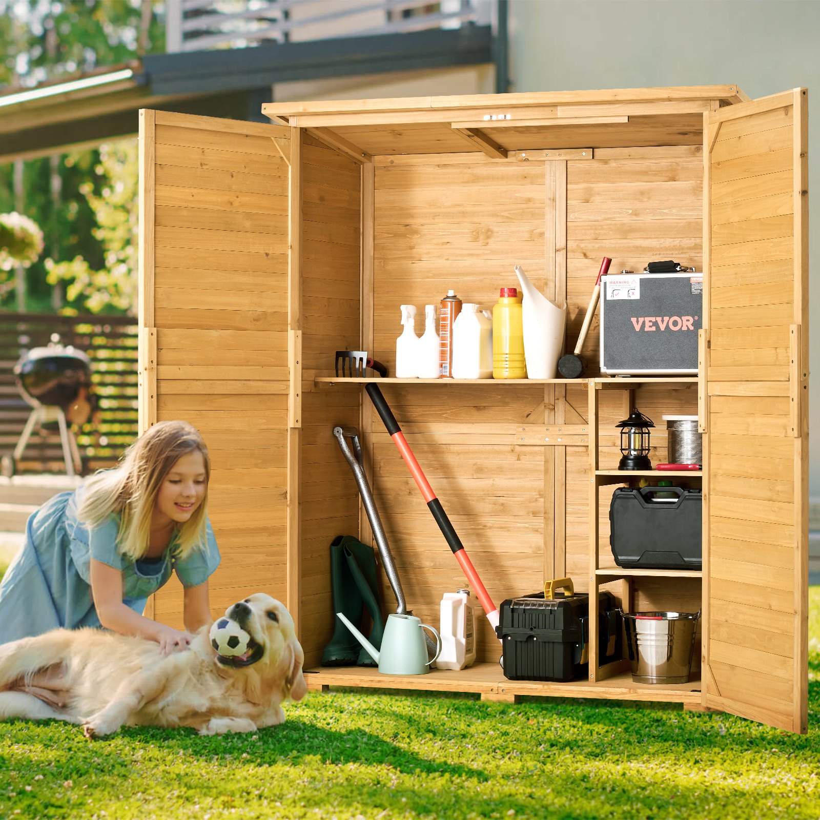 VEVOR Wooden Outdoor Storage Shed – 55"x67.5" Large Cabinet