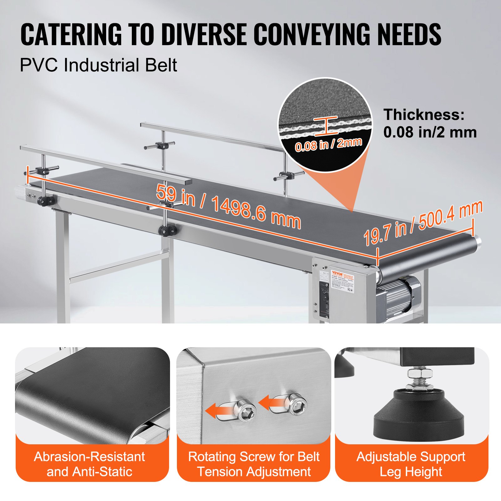 VEVOR Belt Conveyor, 59 x 19.7 inch Conveyor Table, Heavy Duty ...