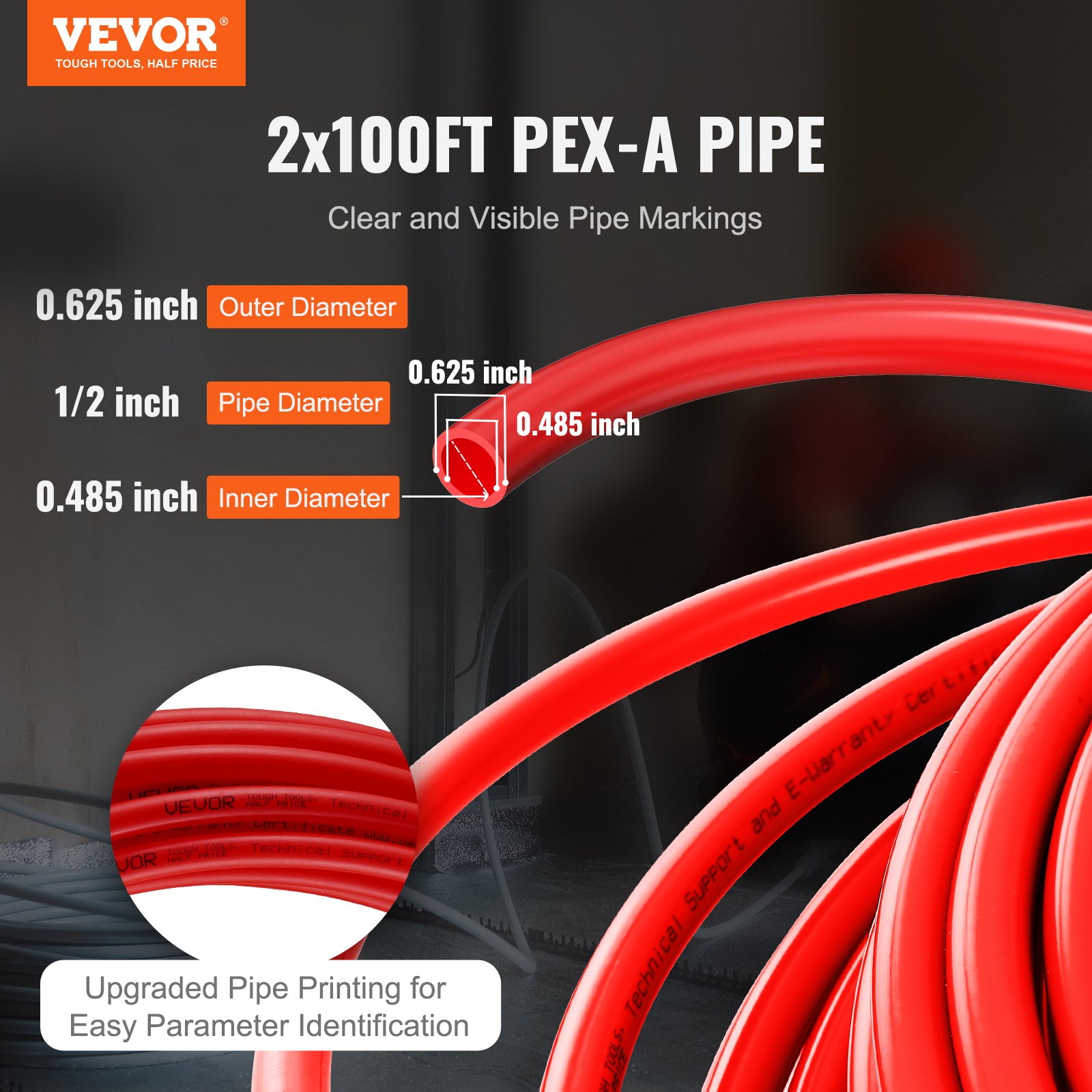 VEVOR PEX Pipe 1/2 Inch, 2 x 100 Feet Length PEX-A Flexible Pipe Tubing for Potable Water, Pex ...