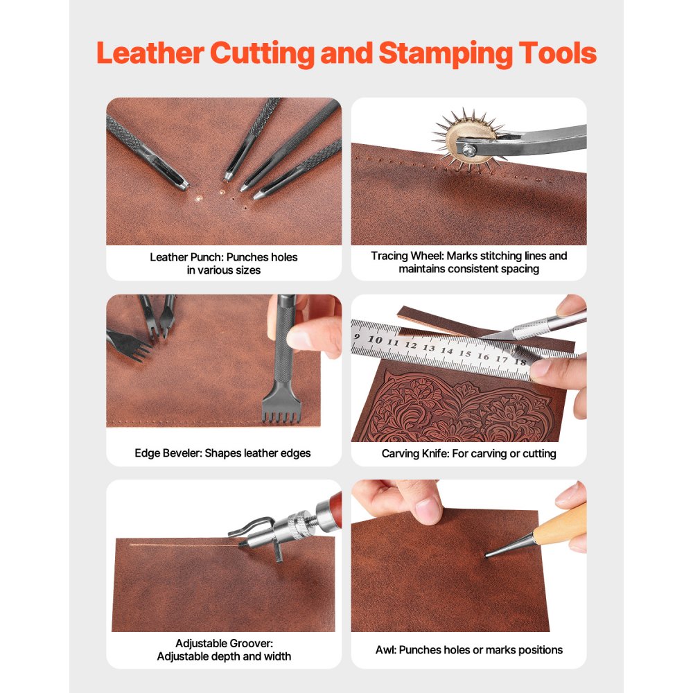 VEVOR Leather Working Tools Kit – 38 Pieces, 50 Sewing