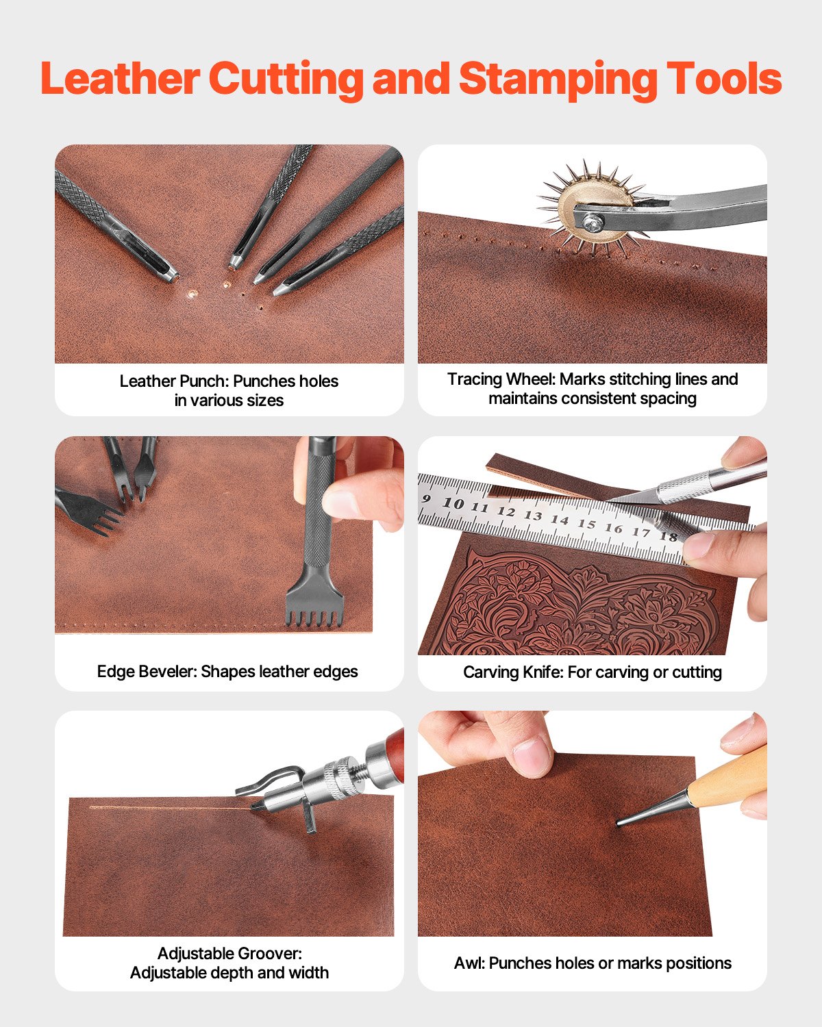 VEVOR Leather Working Tools Kit – 38 Pieces, 50 Sewing