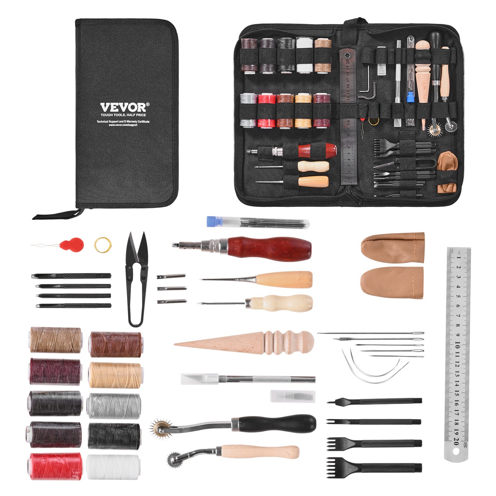 VEVOR Leather Working Tools Kit – 38 Pieces, 50 Sewing