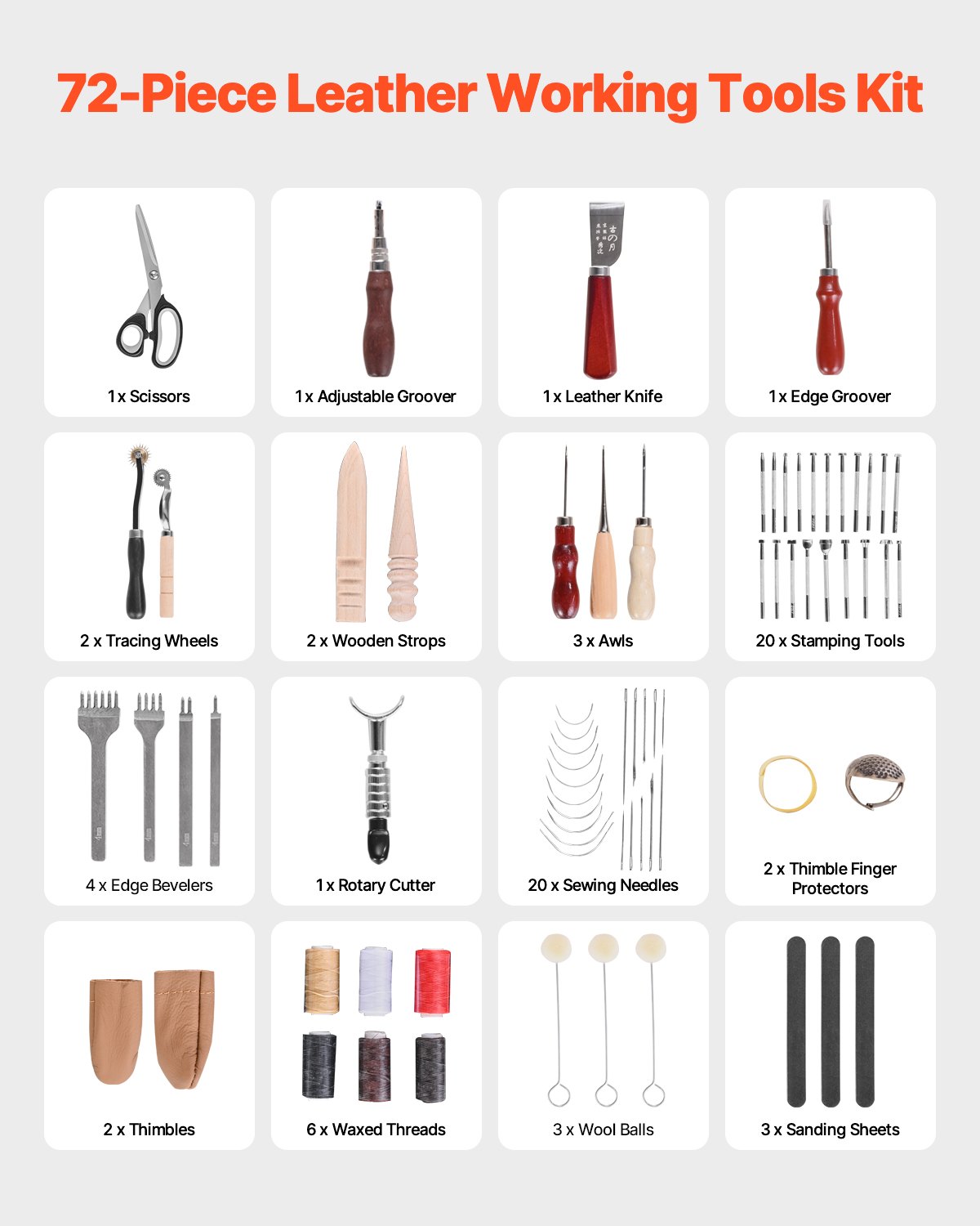 VEVOR Leather Working Tool Kit - 72 PCS Metal Tools