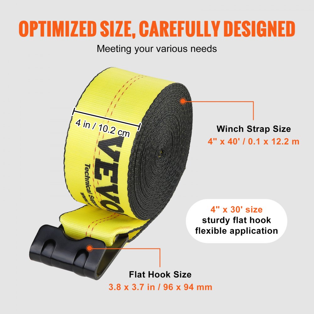 VEVOR Winch Straps, 4" x 40', 6000 lbs Load Capacity, 18000 lbs Break ...